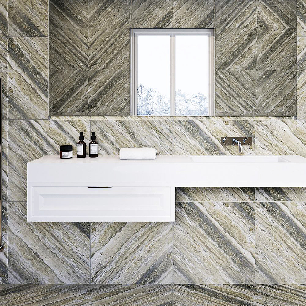 Mystique Mix Glossy Stone Effect Porcelain Cut Sample Tile | TBK Tiles